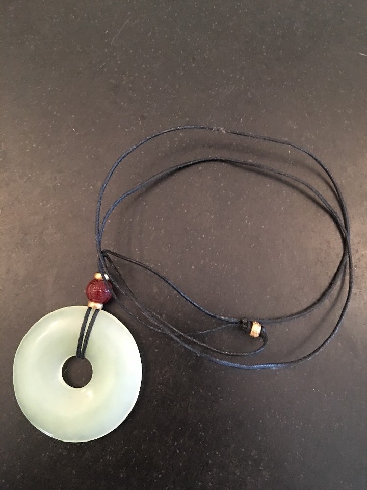 Jade Jadeite Hard Stone Pi Disc Pendant Necklace Circle Donut Good Luck ...