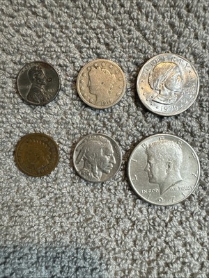 US COIN Lot Vinage 6 Coins Pennys/nickles/1/2 Dollar/ Dollar As Seen In ...