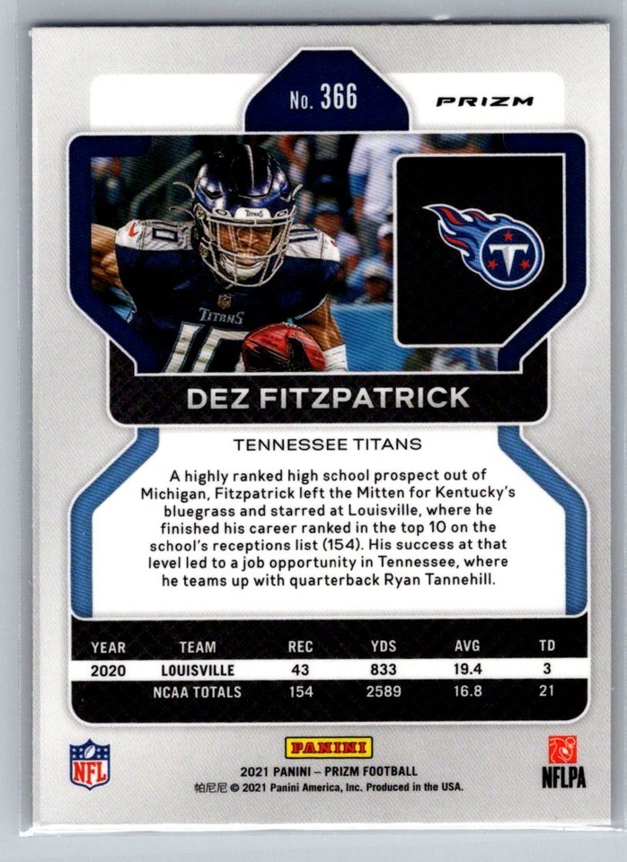 2021 Panini Prizm #366 Dez Fitzpatrick Red White Blue Prizm RC TITANS ...