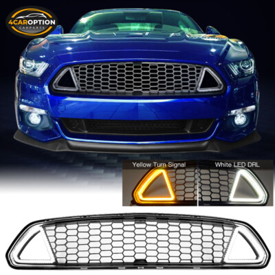 Fits 15-17 Mustang Front Upper Grill Grille Hood Mesh + Clear DRL LED ...