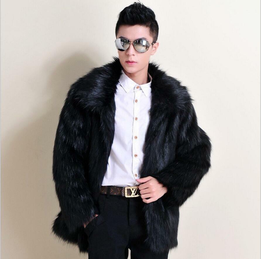 Mens Winter Warm Luxury Faux Fur Furry Hooded Thicken Coat Jacket ...