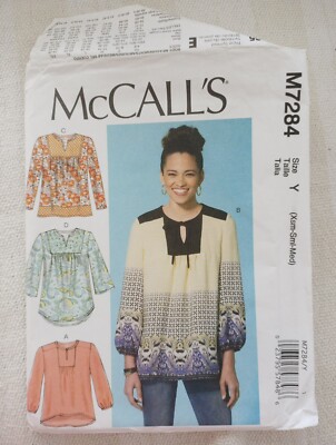 McCall's Sewing Pattern 7284 size XS S M Easy Tops Tunics Notch Keyhole ...