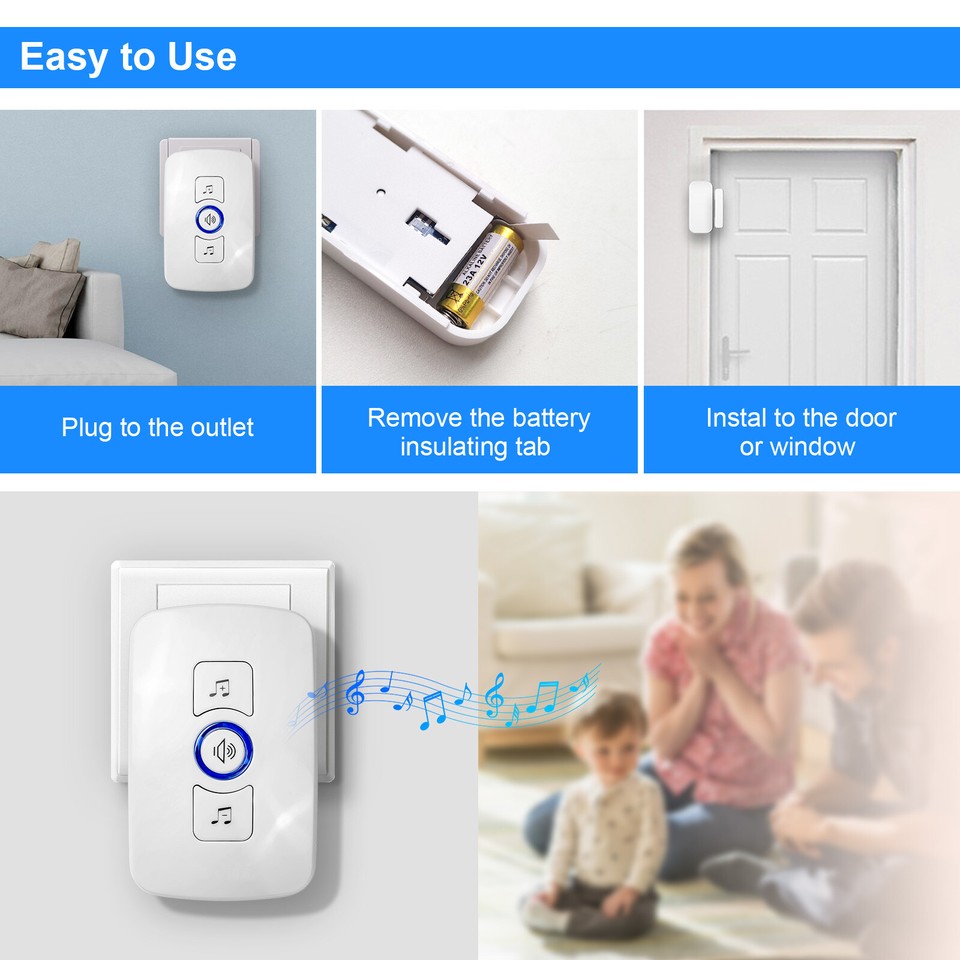 Door Open Sensor Chime Magnetic Sensor Alarm 32 Chime Wireless for Home ...
