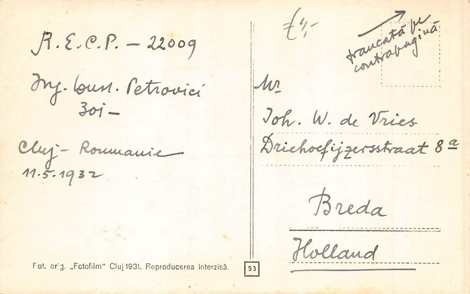 L412 Romania 1932 Cluj Napoca Kolozsvar Matthias Corvinus statue RPPC ...