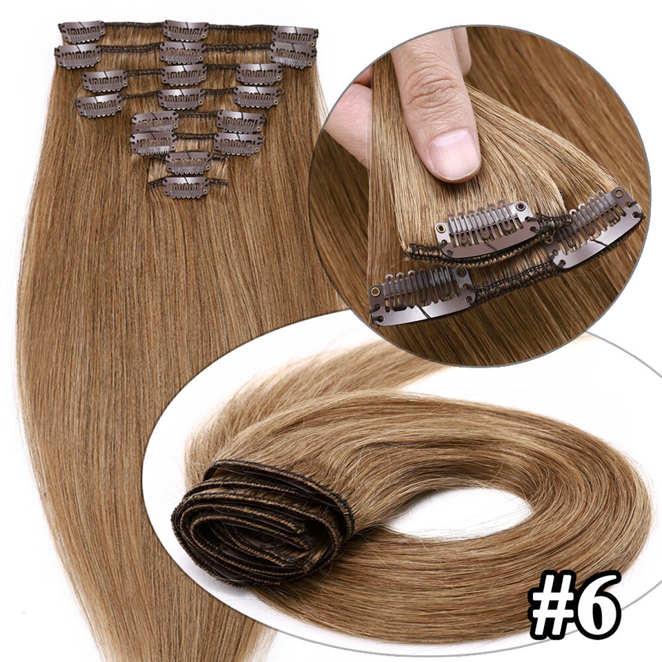 Clip In 100% Remy Human Hair Extensions Full Head Luxury 8PCS Weft ...