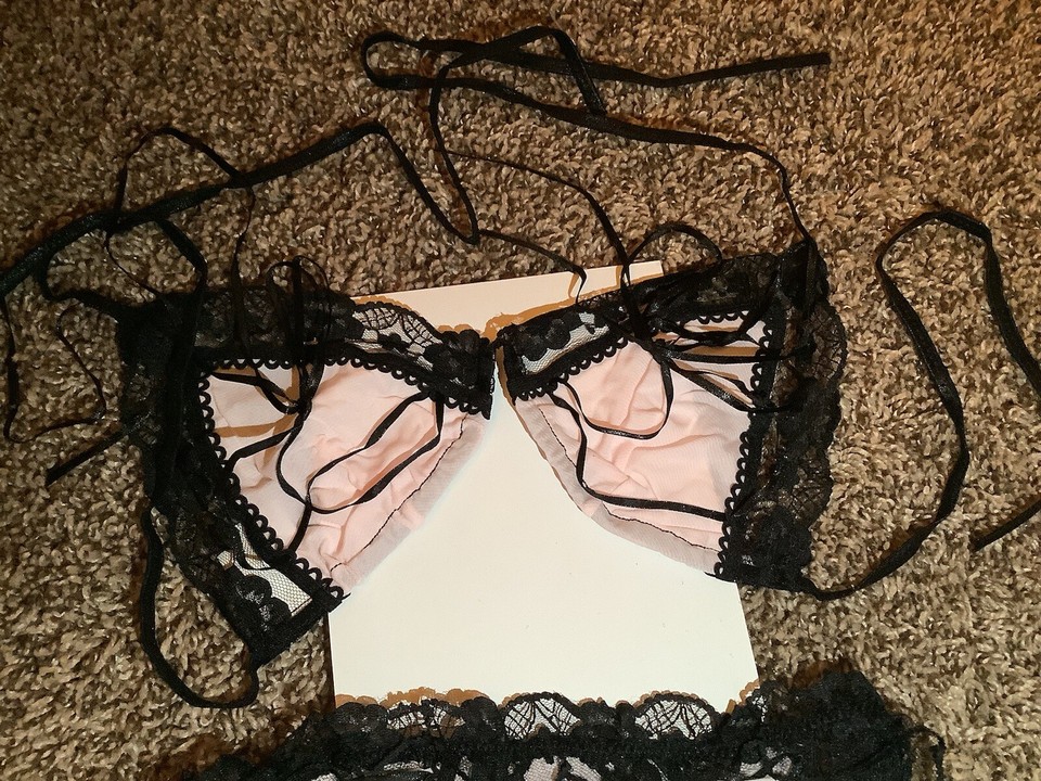 Leg Avenue 2 pc. lace up cups bra top & garter g-string, size: S/M | eBay