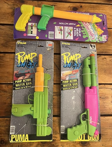 Lot Of 3 New Old Stock Water Guns Larami Riot Gun Puma 1991 Pump Action ...