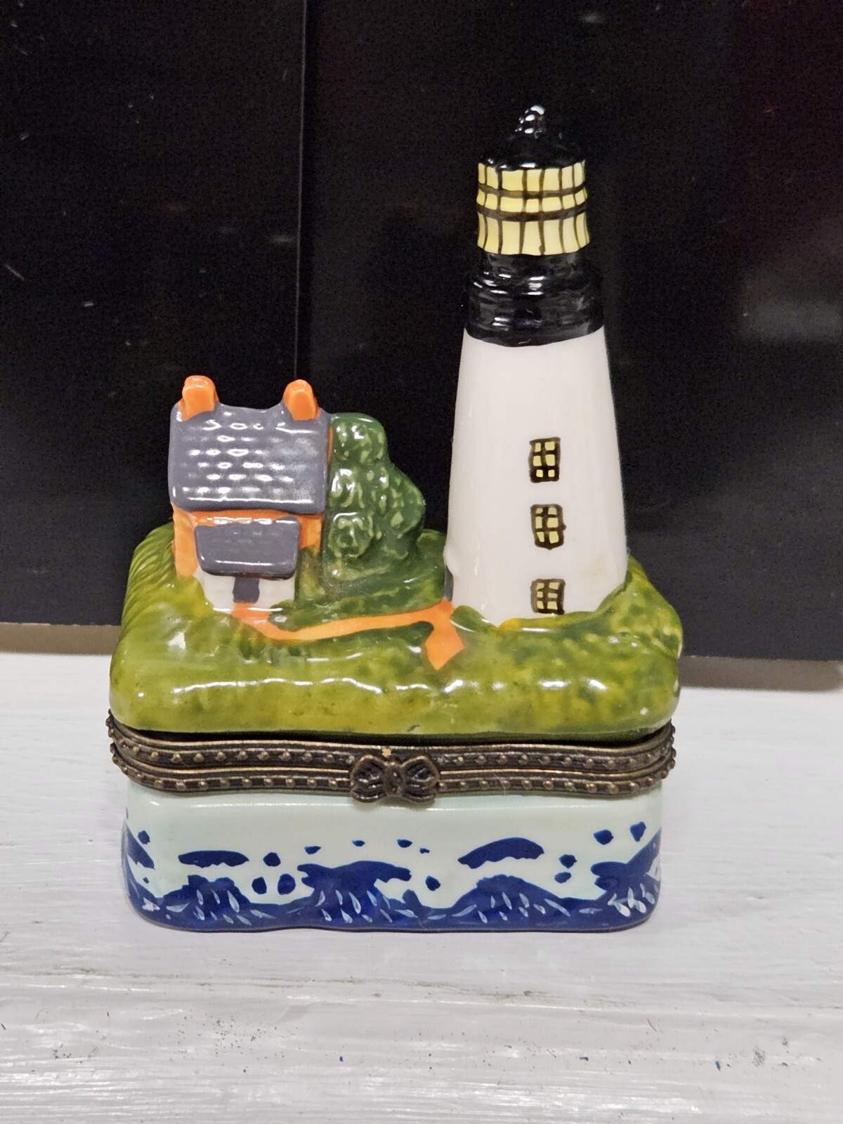Lighthouse Trinket Box Metal Ceramic Enamel Pill Box | eBay
