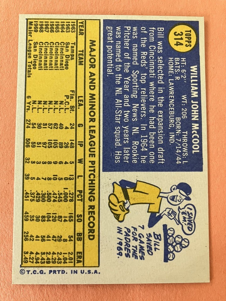 1970 topps Baseball set break; #314 Bill McCool, NM | eBay