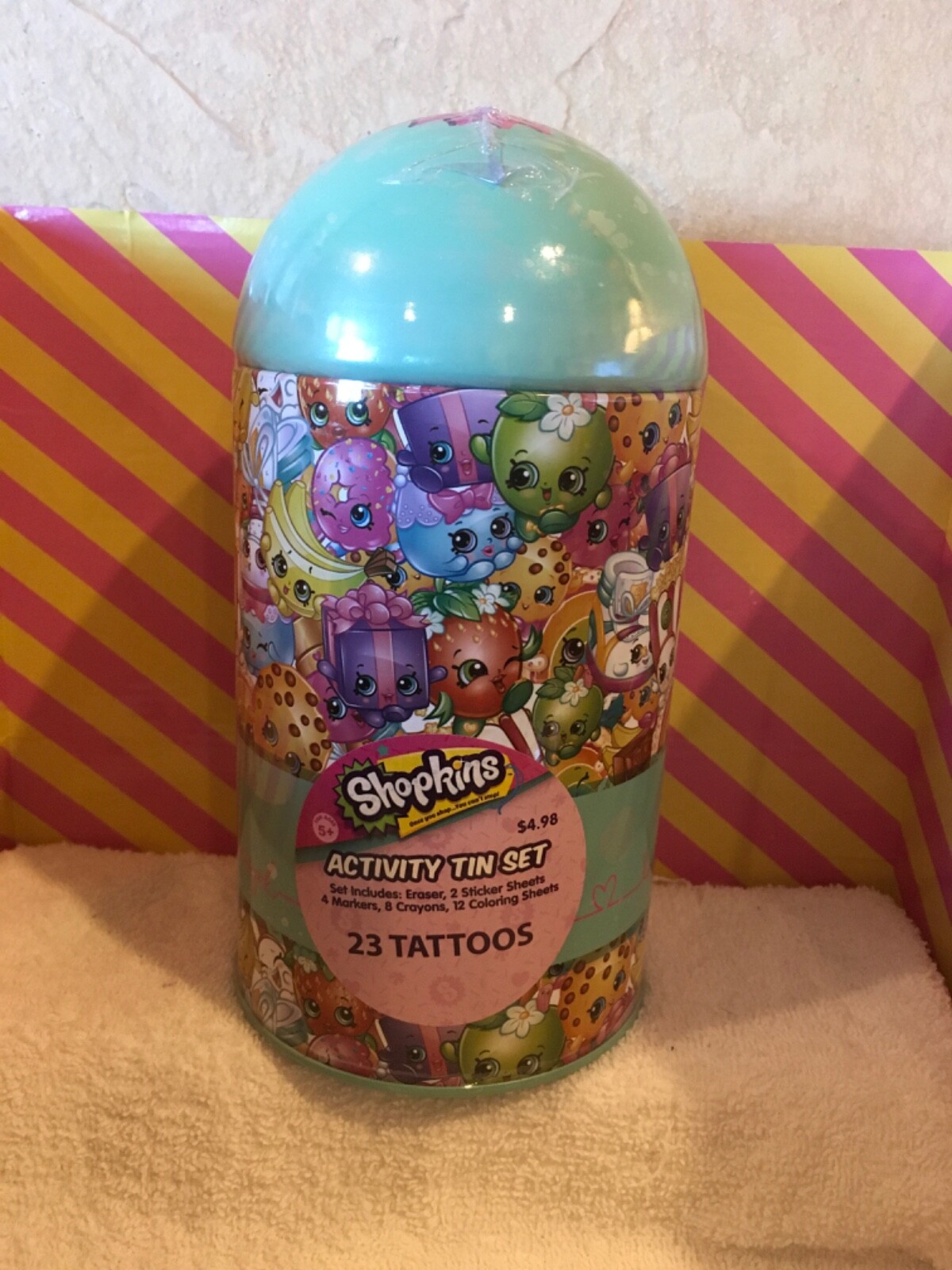 SHOPKINS COLLECTOR'S TIN SET OF ERASER, 2 STICKER SHEETS, 4 MARKERS AND ...