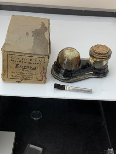 Eureka Glass Inkwell wiith Good Mucilage still 1/2 full 100 x 57 x 48 ...