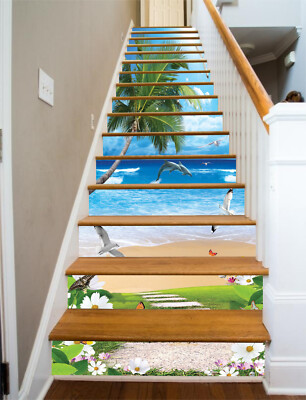 3D Beach Seagull AZ2943 Stair Risers Decoration Mural Vinyl Wallpaper ...