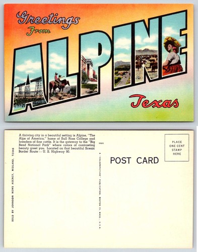 Alpine Texas ALPINE TRAIN BRIDGE COWBOY CATTLE Large Letters Postcard ...