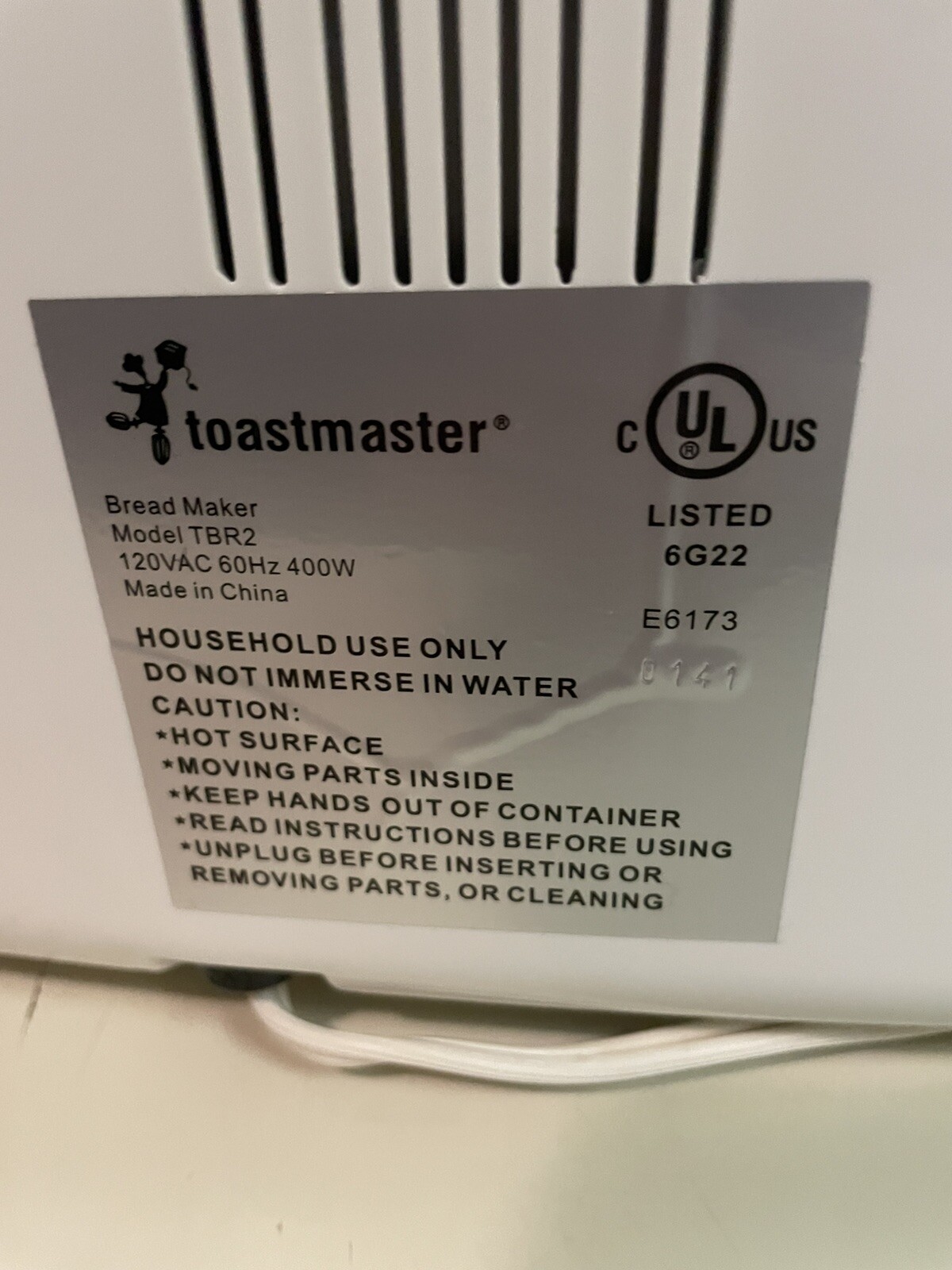 Automatic Toastmaster 2lb Bread Maker Box TBR2 T Horizontal, Tested ...