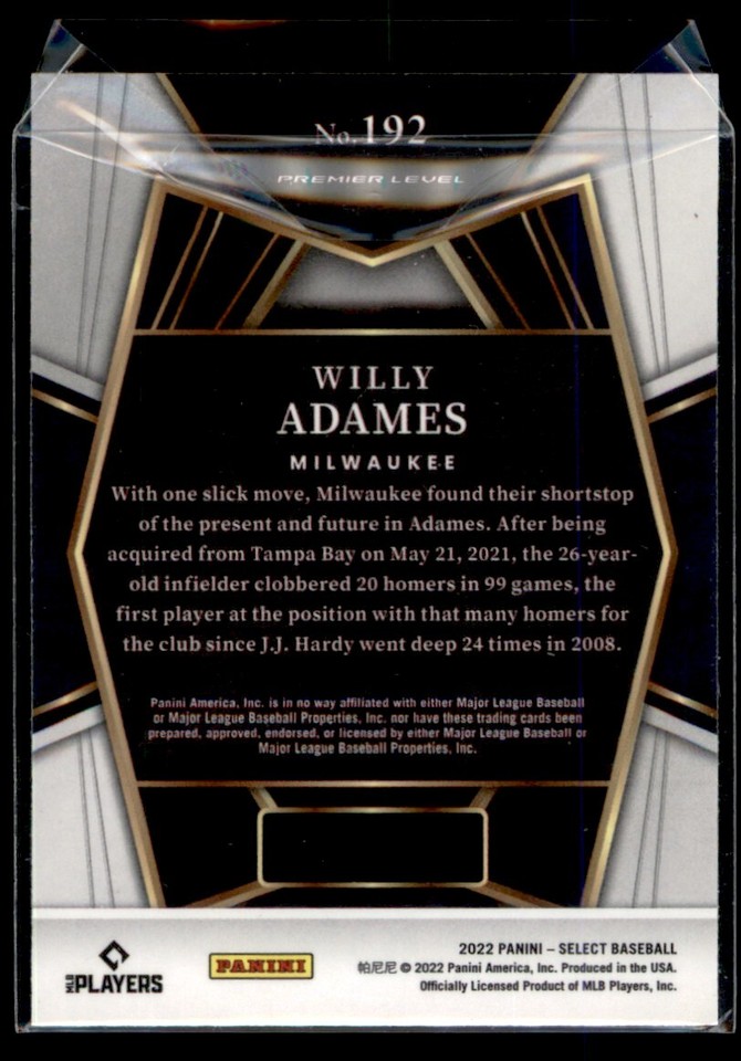 2022 PANINI SELECT WILLY ADAMES MILWAUKEE BREWERS #192 | eBay