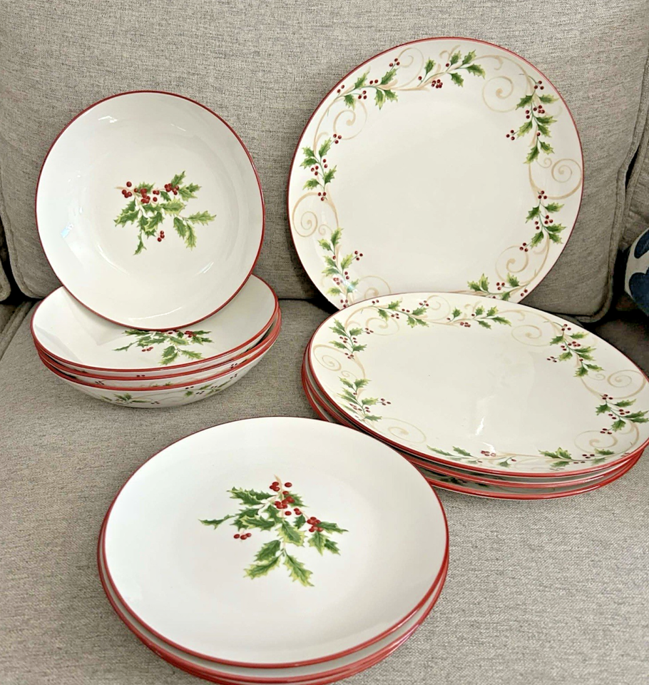 NEW Lenox Holiday Holly Scroll 12pc Set Dinnerware, Service for 4 | eBay