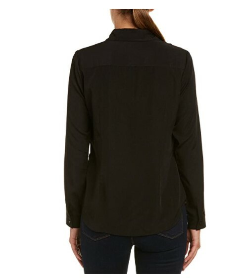 NYDJ Women's Fit Solution Ruffle Front Blouse Black Button-up Shirt ...