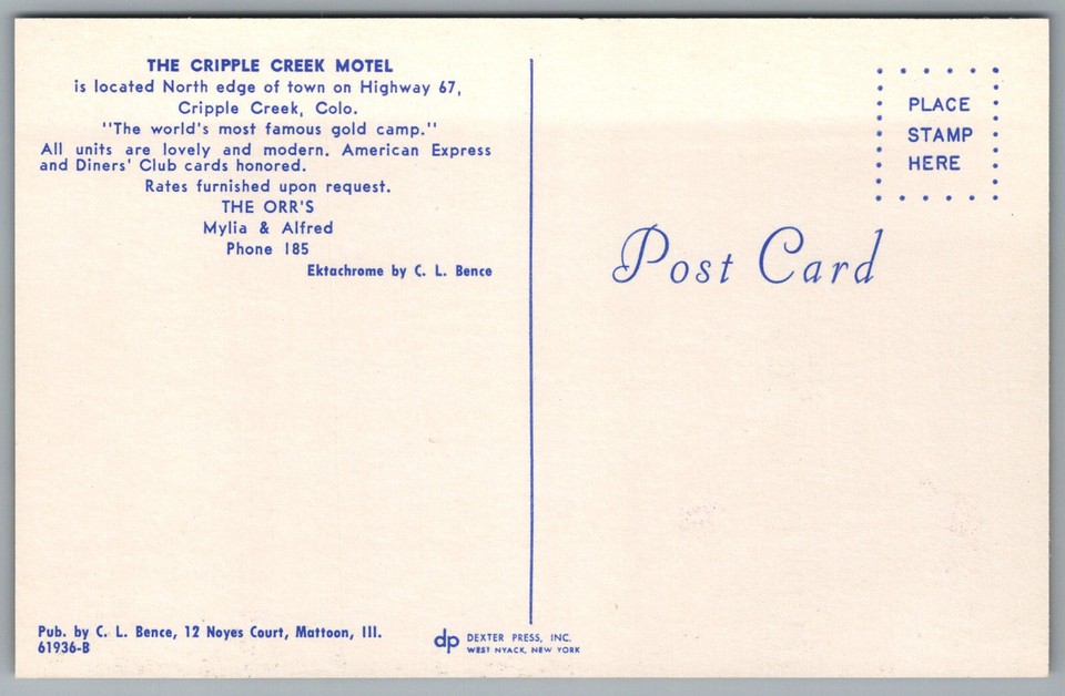 Cripple Creek CO Cripple Creek Motel Hwy 67 Roadside Coke Machine c1963 ...