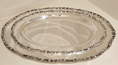 CRESCENT SILVERPLATE OVAL SERVING TRAYS MATCHING SET OF TWO TRAYS SHELL ...