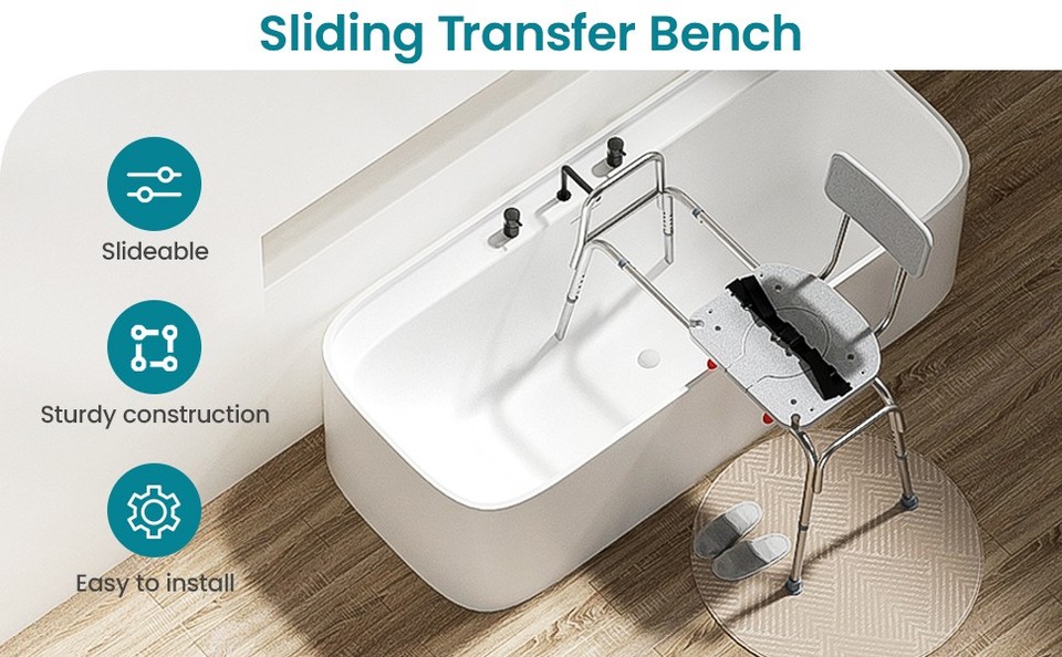 400lb Sliding Shower Chair Tub Transfer Bench Shower Bench Cut-Out Seat ...
