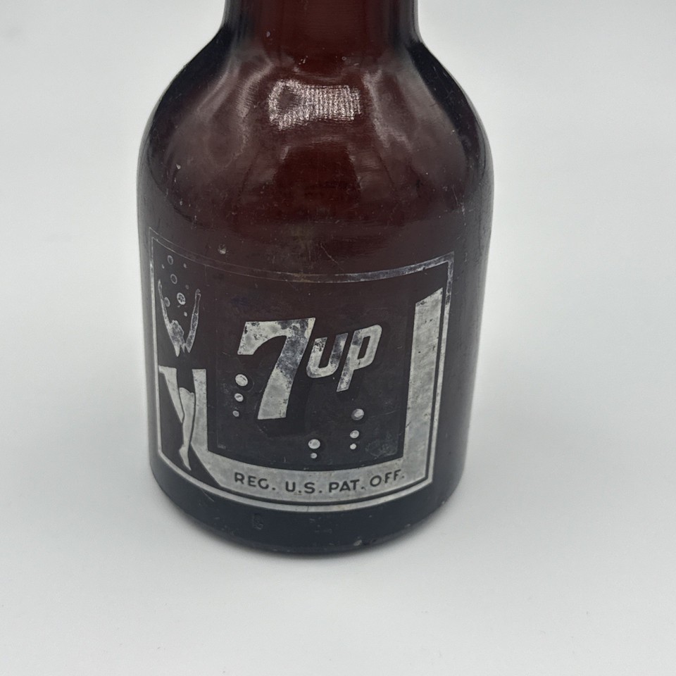 Vintage 7 Up Bottle Brown White Orange Brown Applied Color Label ...