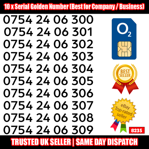 10 x Serial Golden Number - Best For Company/Business - O2 Network SIM ...