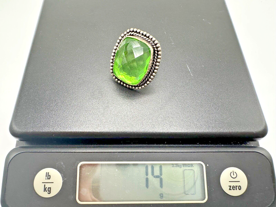 Sterling Silver Green Ring 925 SZ 8 St. Patrick's Day Cocktail ...