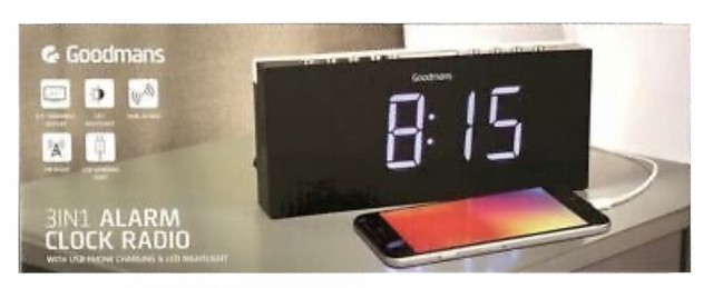 Goodmans LED Dual Alarm Clock FM Radio - Usb- Smartphone Charging ...