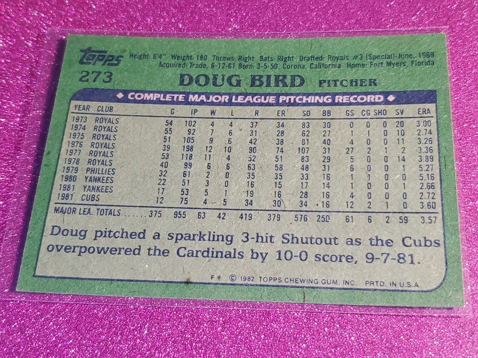 1982 Topps Doug Bird Chicago Cubs #273 | eBay