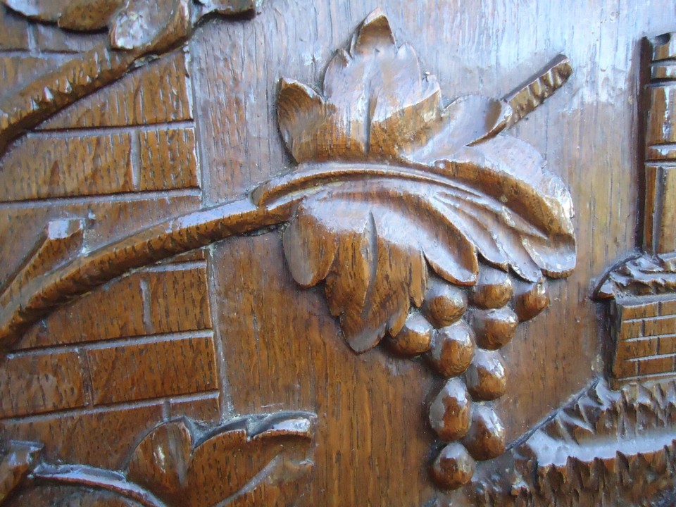 VTG Hand Carved Wood Relief Wolf Fox Castle Grapes Wall Panel Hardwood ...