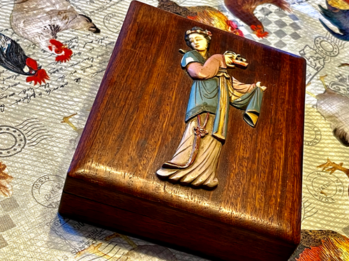 Antique Rosewood inlay Lady Relief Sculpture Figure Box | eBay