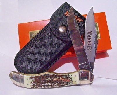 Marbles pocket knife Folding Hunter with Stag Handles and Sheath Free ...