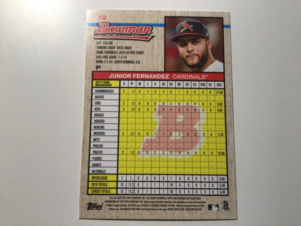 2020 Bowman Heritage #39 Junior Fernandez Rookie Card 03 | eBay