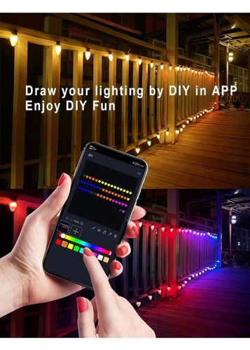 RGB C9 Christmas Lights Outdoor 65.6 ft, DIY Chasing Effects Smart APP ...
