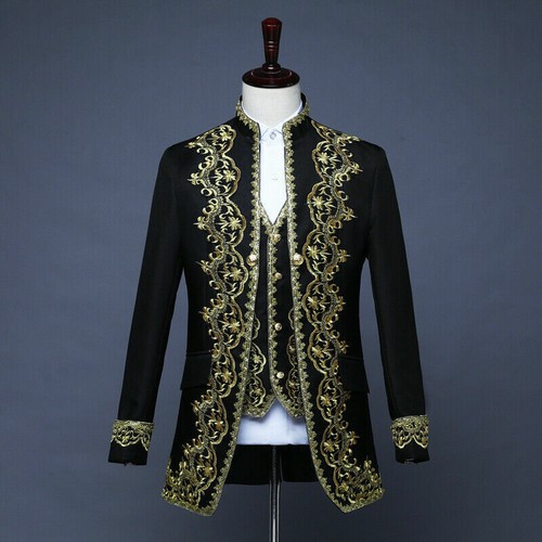 Men 3 Piece Suit Medieval Embroidered Jacket Vest Pants Military Mess ...