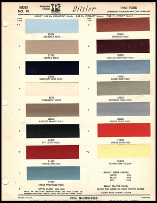 1966 Ford Mustang Fairlane Ranchero Galaxie Custom 66 Paint Chips ...