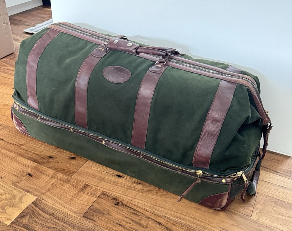 Orvis Battenkill Green Canvas Leather Rolling Luggage Duffle Bag ...