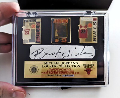 Michael Jordan Handwritten " Best Wishes" with Pin Case Uda Bulls Nba ...