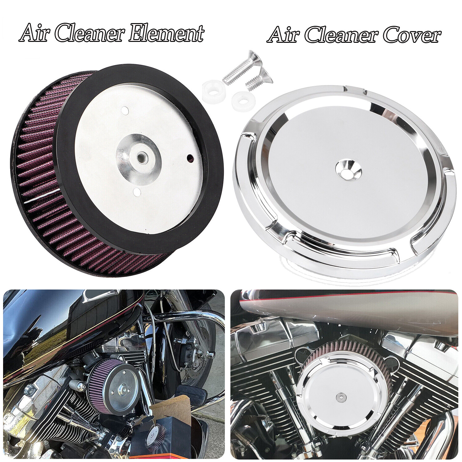 Big Sucker Air Filter Cleaner Cover Chrome+Element For Harley Road ...
