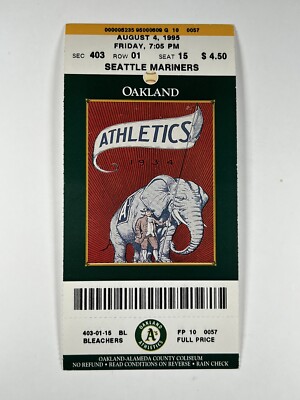 8-4-1995 Seattle Mariners @ Oakland Athletics Ticket - Alex Rodriguez ...