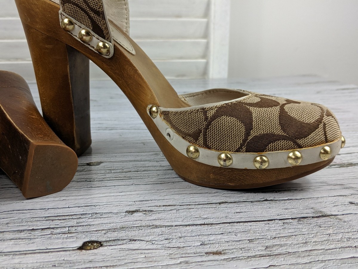 Coach Carleen Sig Wooden Platform Heel Closed Toe Sandals Coach Carleen Sig Wooden Platform Heel Closed Toe Sandals
