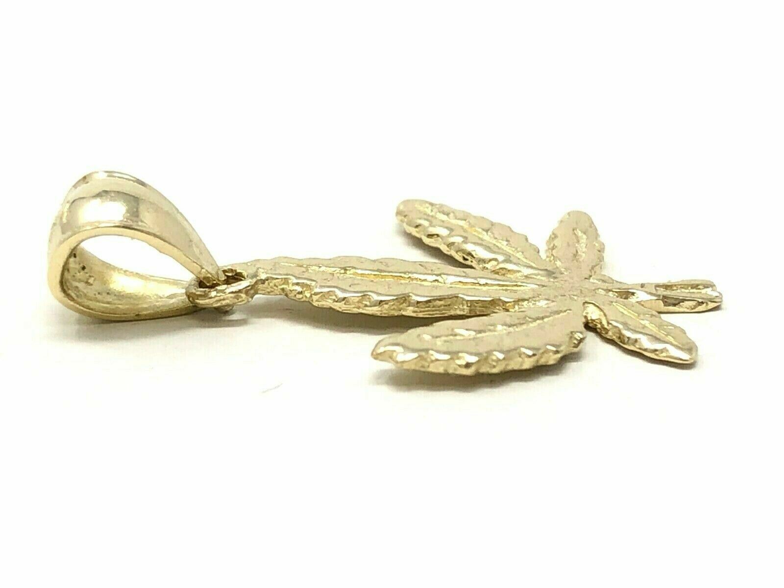 14k Yellow Gold Diamond Cut Marijuana Leaves Leaf Weed Charm Pendant 1. ...