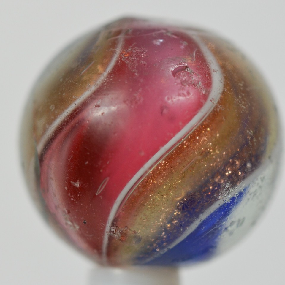 Handmade Blue Red Ribbon Lutz Marble, Shooter, 7/8 in, Good+, Germany ...