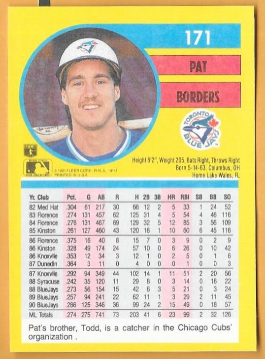 PAT BORDERS TORONTO BLUE JAYS #171 - FLEER NM-MT 1991 | eBay