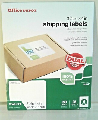 Office Depot Laser or Inkjet Address Mailing Labels, 3 1/3" x 4 in, 150 ...
