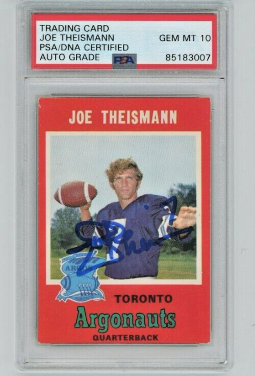 JOE THEISMANN AUTO 10 PSA/DNA ROOKIE 1971 CFL O-PEE-CHEE #13 Argonauts ...