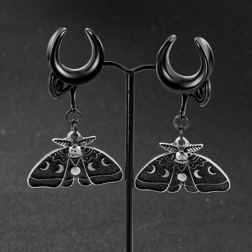 Pair Dangle Moths Ear Saddles Ear Gauges Plug Ear Tunnels Body Jewelry ...