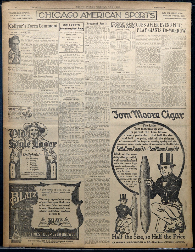 1910 Chicago Newspaper Page - G. Heileman Old Style Lager & Blatz Beer ...