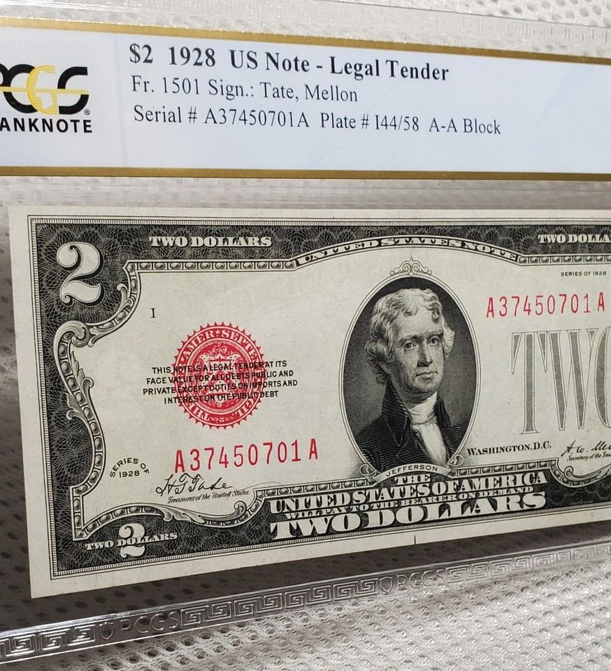 *Plain Series* 1928 $2 US Legal Tender Red Seal Note PCGS Choice Unc ...