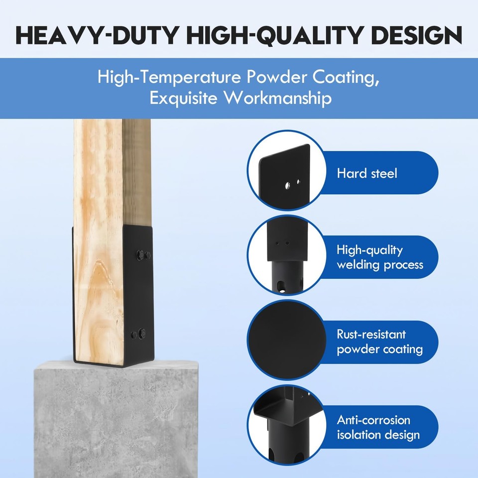 4x4 Concrete Post Base Holder,4 Pack,Heavy Duty U-Shape Metal Fence ...